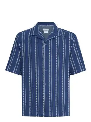Brunello Cucinelli Stretch-cotton Stripe Short-sleeve Shirt - Blue