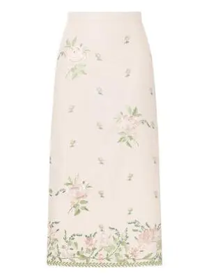 ERDEM Floral-embroidered Cotton-faille Midi Skirt