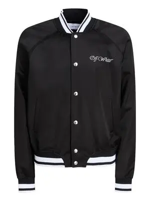 Off-White Embroidered Satin Bomber Jacket - Black