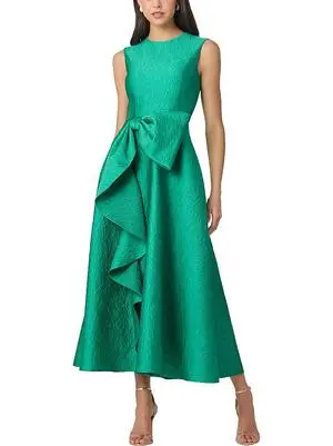 Shoshanna Sleeveless Midi Dress With Bow Detail - Emerald