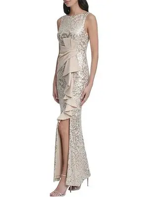 Eliza J Sleeveless Ruffle Gown - Champagne