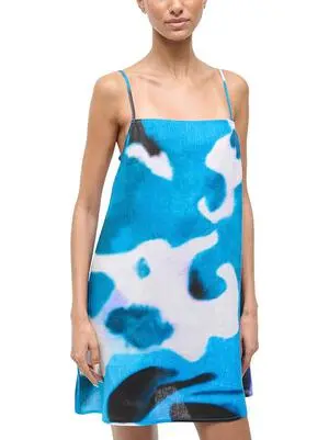 Staud Laura Linen Mini Dress Blue Haze