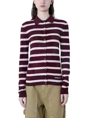 Moncler Striped Ribbed Knit Cardigan - Red
