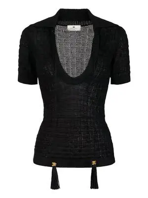 Elisabetta Franchi Basket-stitch Knit Top With Tassels - Black