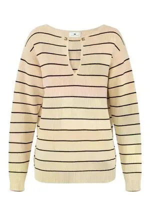 Elisabetta Franchi Striped V-cut Knit Pullover - Neutrals