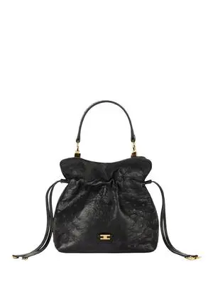 Elisabetta Franchi Drawstring Leather Tote Bag - Black