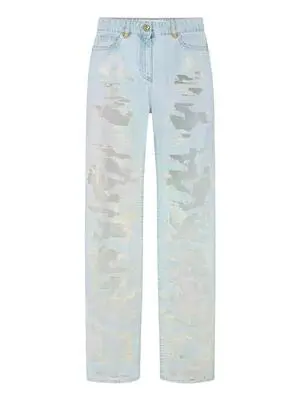 Elisabetta Franchi Low-waist Palazzo Leg Jeans With Devoré Finish - Blue