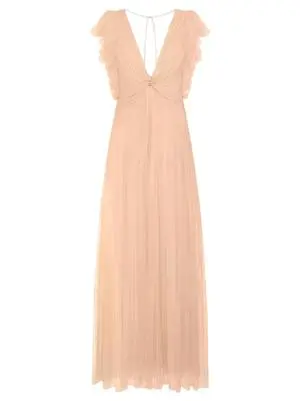 Elisabetta Franchi Ruffled Maxi Dress With Jewel Detail - Neutrals