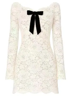 RETROFETE Perdita Lace Mini Dress With Bow