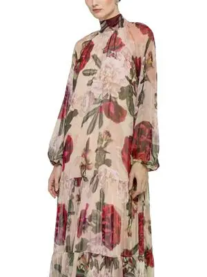 NISSA Floral Print High Neck Maxi Dress - Neutrals