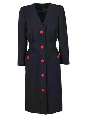 Vintage Buttoned V-neck Midi Dress - Blue