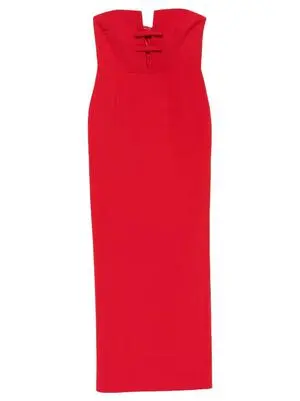 THE NEW ARRIVALS ILKYAZ OZEL Strapless Maxi Dress With Bow Detail - Red