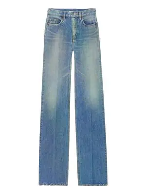 Saint Laurent Logo-patch Whiskered Jeans - Blue