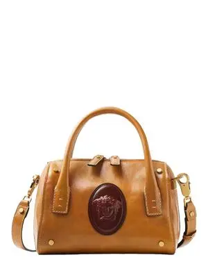 Versace Small Leather Boston Bag With Medusa Cameo - Brown