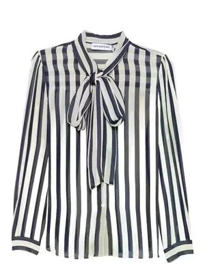 SELF-PORTRAIT Striped Tie Neck Blouse - Blue