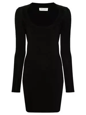 Saint Laurent Ribbed Knit Mini Dress - Black