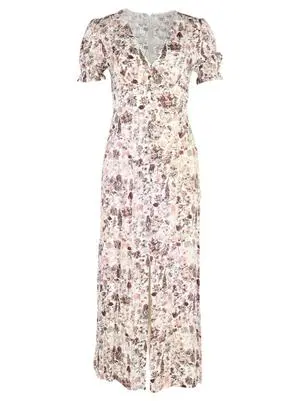 Diane Von Furstenberg Floral Print Puffed Sleeve Midi Dress - Pink