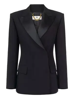 Elisabetta Franchi Satin-lapels Double-breasted Blazer - Black