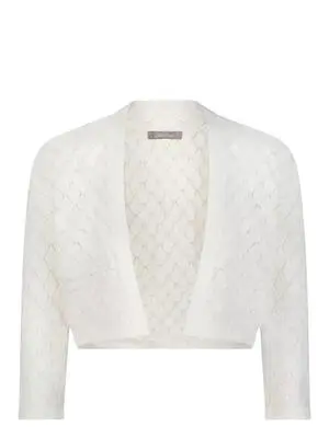 Lela Rose Open-Front Knit Bolero Neutrals