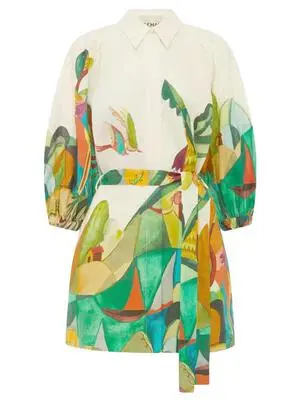 ALEMAIS Mokshini Puff-Sleeve Mini Dress Neutrals
