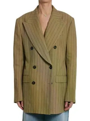Dolce & Gabbana Striped Double-breasted Linen Jacket - Neutrals