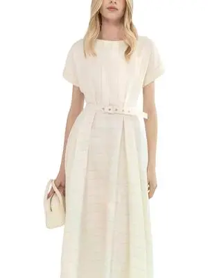 NISSA Striped Cotton Midi Dress - Neutrals