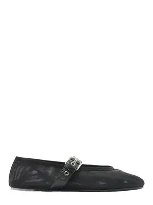 Miu Miu Buckle-Strap Mesh Ballet Flats Black