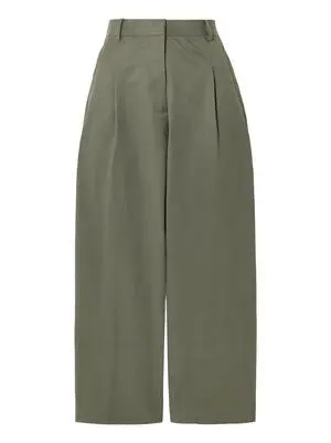 ST. AGNI Pleated Cotton-blend Tapered Pants - Green