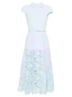 SELF-PORTRAIT Lace Belted Midi Dress - Blue