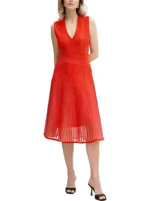 Karl Lagerfeld V-neck Pleated Dress - Red
