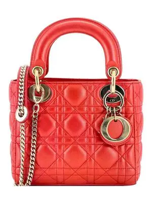 Dior Lady Cannage Quilt Iridescent Leather Mini Satchel - Red