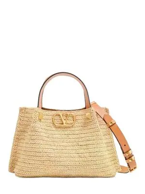 Valentino Garavani Logo-detail Raffia Tote Bag - Neutrals