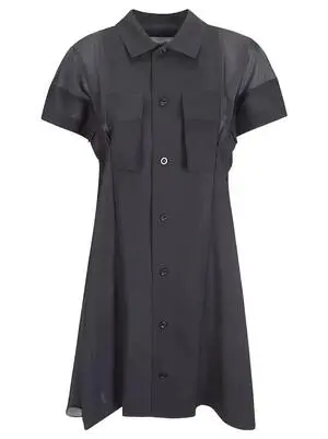 Sacai Pocket Suiting Wool Mini Dress - Grey