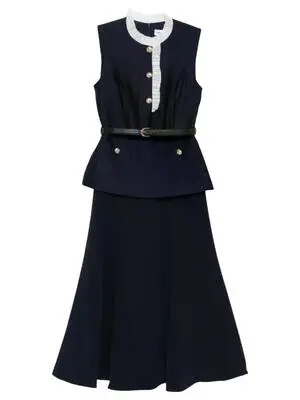 SELF-PORTRAIT Ruffle-trim Belted Dress - Blue