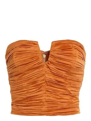 CULT GAIA Maria Strapless Plissé-Satin Top