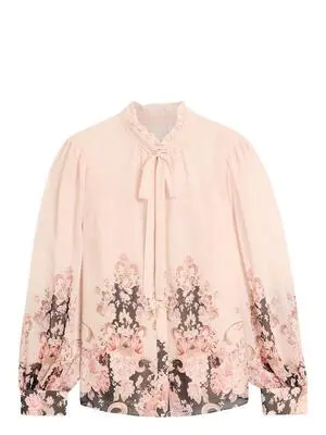 MIKAEL AGHAL Floral-print Chiffon Pussy-bow Blouse - Blush
