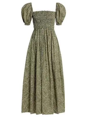 Matteau Shirred Floral-Print Maxi Dress - Leaf Green - 50% Off |  Editorialist