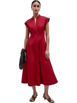 ME+EM Knit Trim Detail Midi Dress - Deep Carmine Red