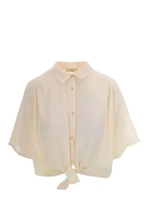 SESSUN Cropped Tie-knot Shirt - Neutrals