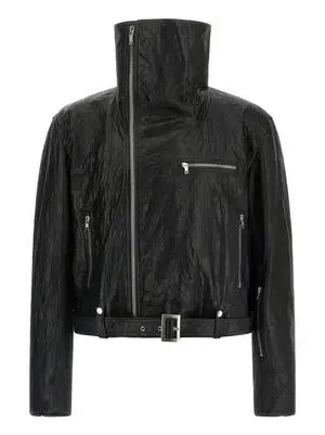Rick Owens High-collar Leather Jacket - Black