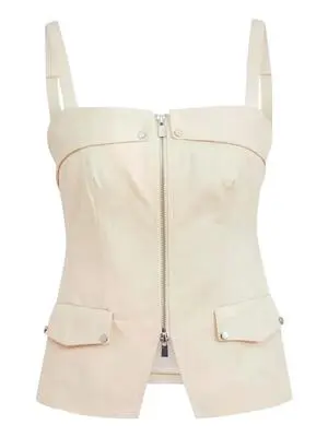 TOCCIN Jayden Front-zip Cotton Top - Neutrals
