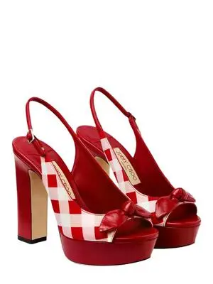 JIMMY CHOO Ziva 120 Gingham Cotton And Nappa Leather Platform Slingback Sandals - Red
