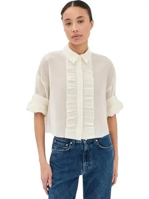 TWP Ruffle Button Down Top Ivory