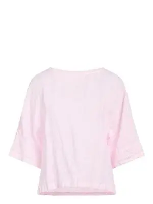 120% Lino Linen Top With Appliqués And Embroidery - Pink