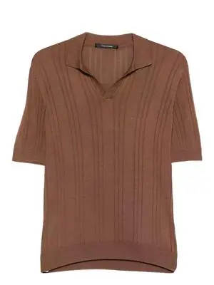Tagliatore Ribbed V-neck T-shirt - Brown