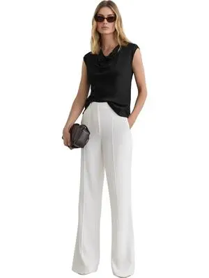 REISS Cate Silk Cowl-neck Top - Black
