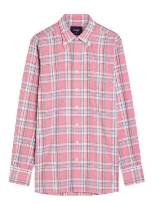 DRAKE'S Plaid Cotton Shirt - Red