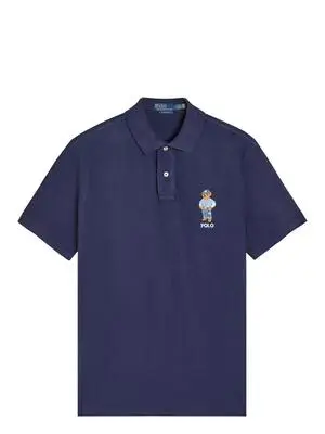Polo Ralph Lauren Embroidered Piqué Cotton Polo Shirt - Dark Blue