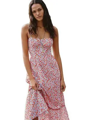 RO'S GARDEN Flynn Sleeveless A-line Maxi Dress - Red Pattern