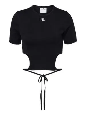 COURREGES Courrèges Logo Cutout Tie-back Crop Top - Black